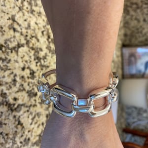 Chunky 925 Sterling Silver Chain Link Bracelet, Geometric Thick Chain ...