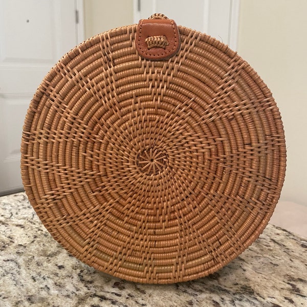 Round Rattan Bag, Wicker Bag, Rattan Purse, Round Straw Bag, Round ...