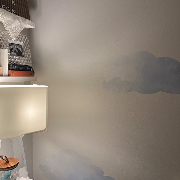 Large Blue Clouds Wall Decals, Watercolor Cloud Wall Stickers, Fabric ...