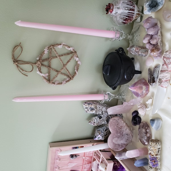 Rose Quartz Crystal Pentacle Wall Hanging: Witchy Altar Decor - Etsy
