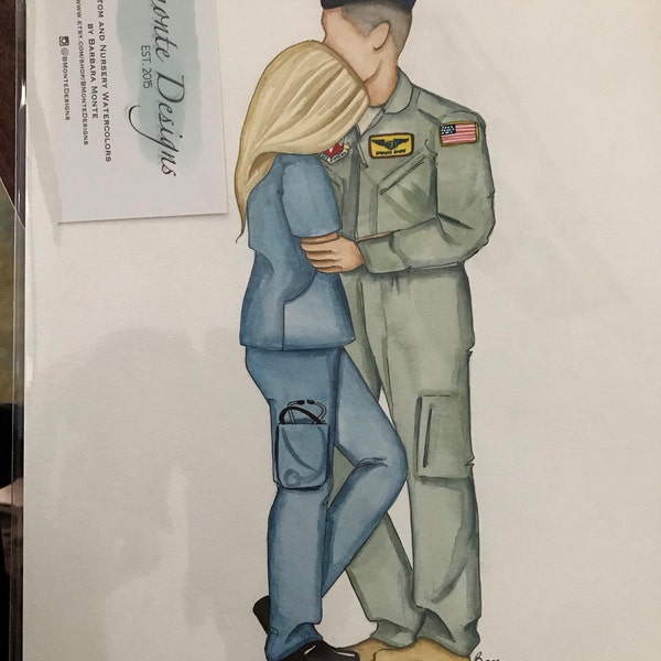 First Responder Couple Watercolor. Nurse and Police Officer Watercolor ...