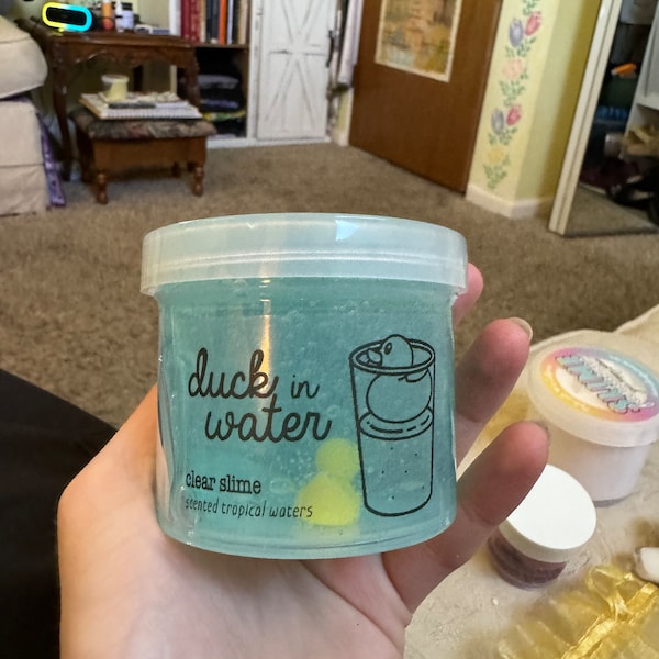 Duck in Water (slow Stretch), Blue Clear Slime, Duck Slime, Cute Slime ...