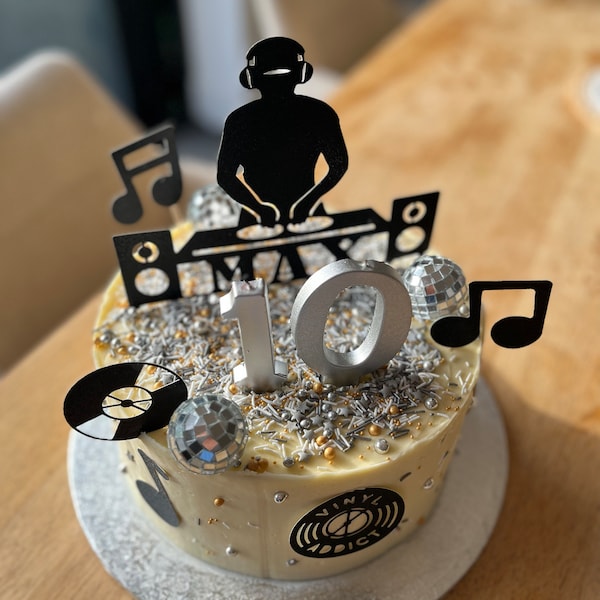 Personalised DJ Cake Topper With Name Music Theme Birthday Decoration ...