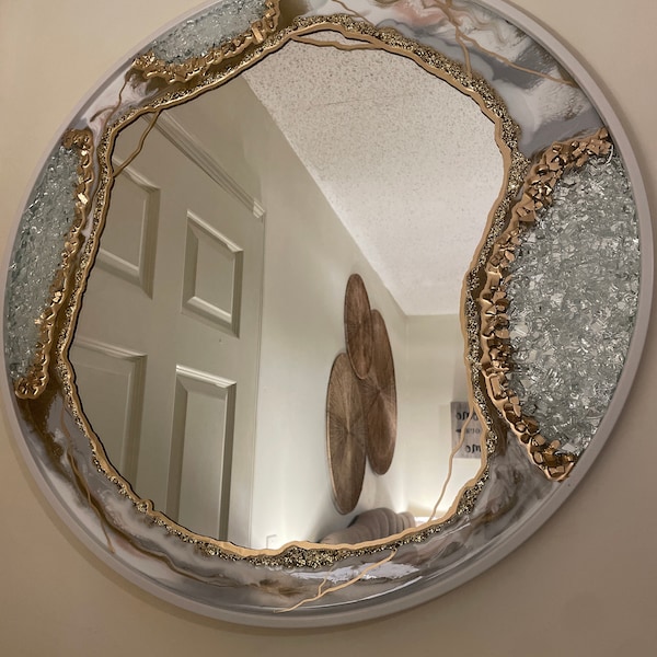 White and Gold Resin Mirror, Super Gorgeous 30” Resin Mirror, Custom ...