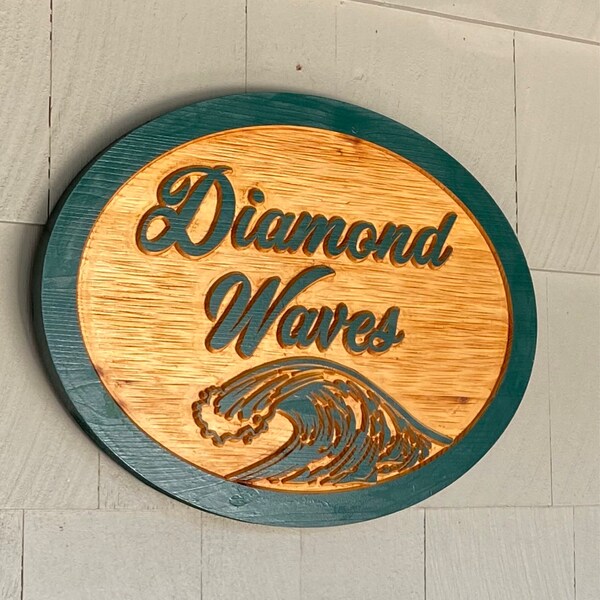 Custom Personalized Beach House Wave Theme Carved Name Outdoor Wood ...