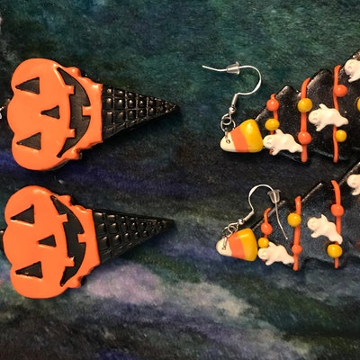Halloween Candy Corn Bat Earrings - Etsy