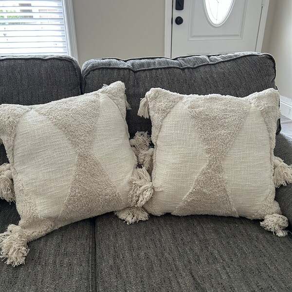 Hand Loom Woven Cotton & Wool Chunky Loops Textured Cushion Cover 20 ...