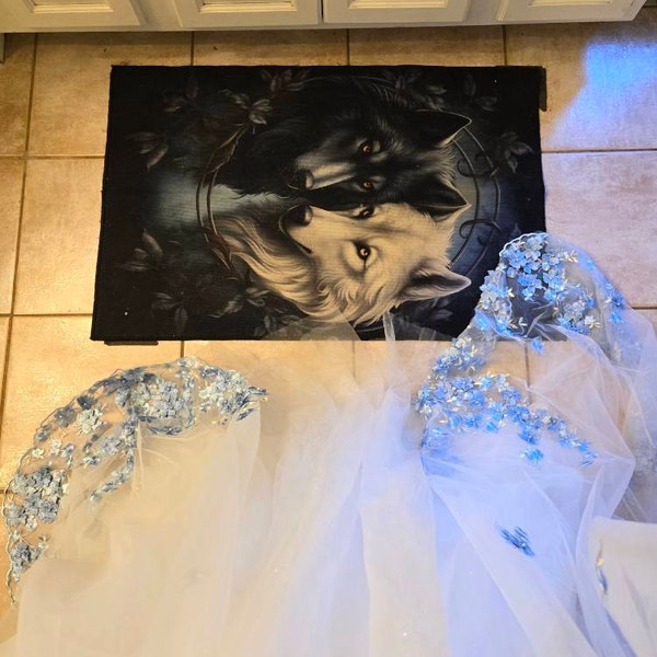 Bridal Veil With Fairy Blue Lace Floral Blue Flower Wedding Veil Soft ...