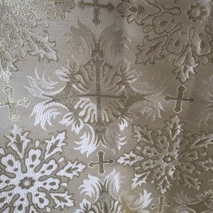 Ivory Gold Religious Brocade Liturgical Fabric Ecclesiastical Jacquard ...