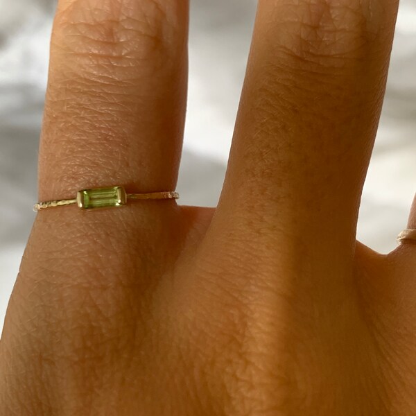 Peridot Baguette Ring SOLID 14k Gold Peridot Baguette Ring Art Deco ...