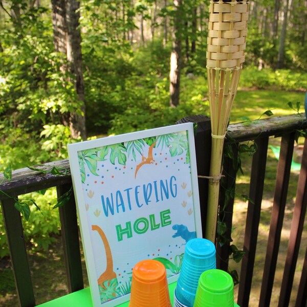 Dinosaur Watering Hole Sign Dinosaur Table Decor Printable Watering ...