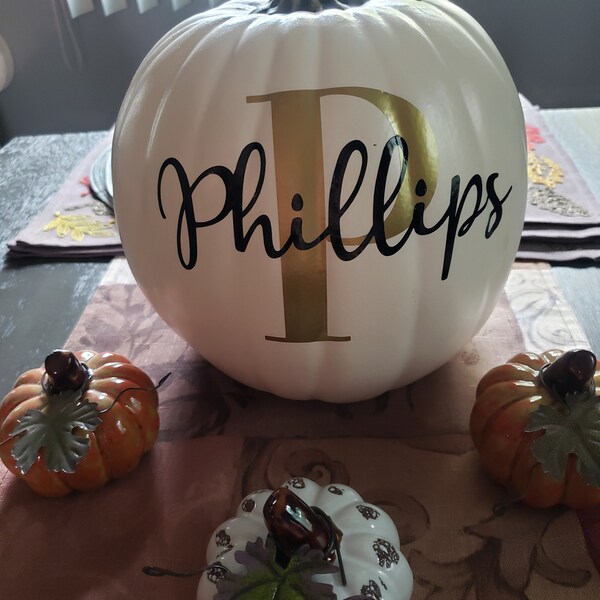 Fall Decor Personalized Monogram Pumpkin, White Pumpkin Decor, Home ...
