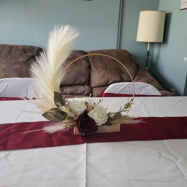 Hoop Centerpiece With Tiered Platform Stand. Metal Hoop Attached to a 3 ...