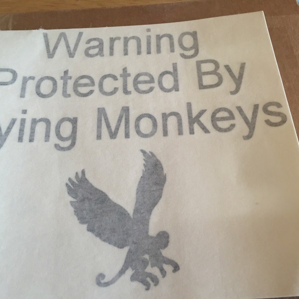 Warning Protected by Flying Monkeys - Car Decal - Vinyl Car Decals ...