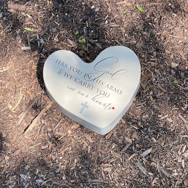 Personalized Heart Memorial Stone, Handcrafted Concrete Garden Plaque ...
