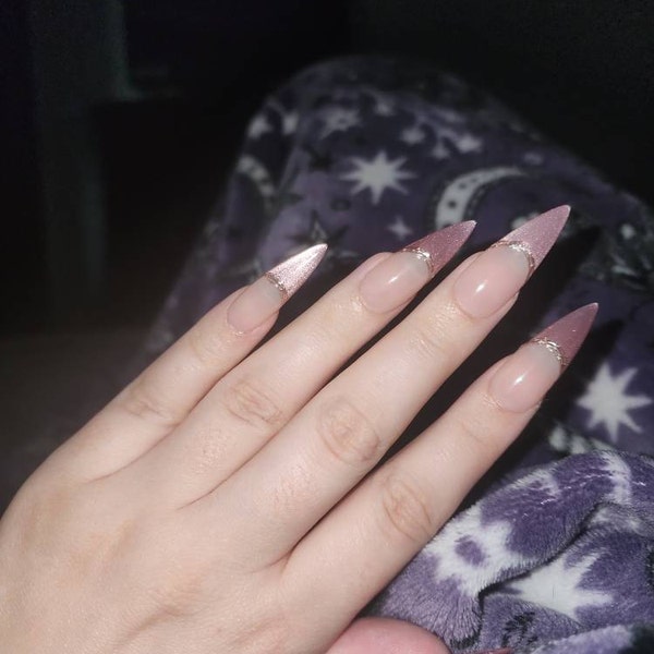 LANA | Magnetic French Press on Nails | Rose Gold Nails | French Tip ...