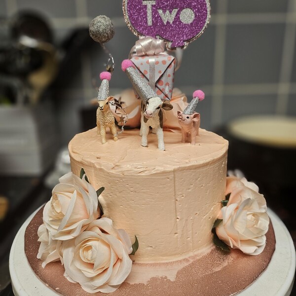 Mini Cake Topper Farm Animal Set, Animals Wearing Party Hats, Comes ...