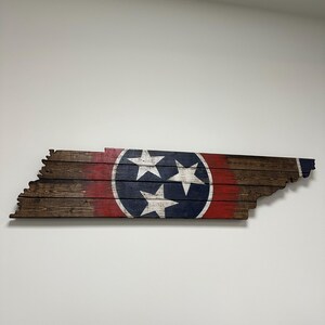 Wooden State of Tennessee Cut Out With State Flag Painted and ...