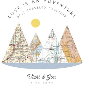 Adventure Together® Map Mountain Personalized Wedding Gift or - Etsy