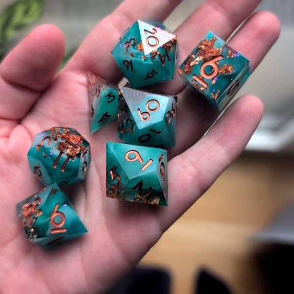 Handmade Blue Black DND D6, D20 Dice, Red Sharp Edge D&D Dice Set ...