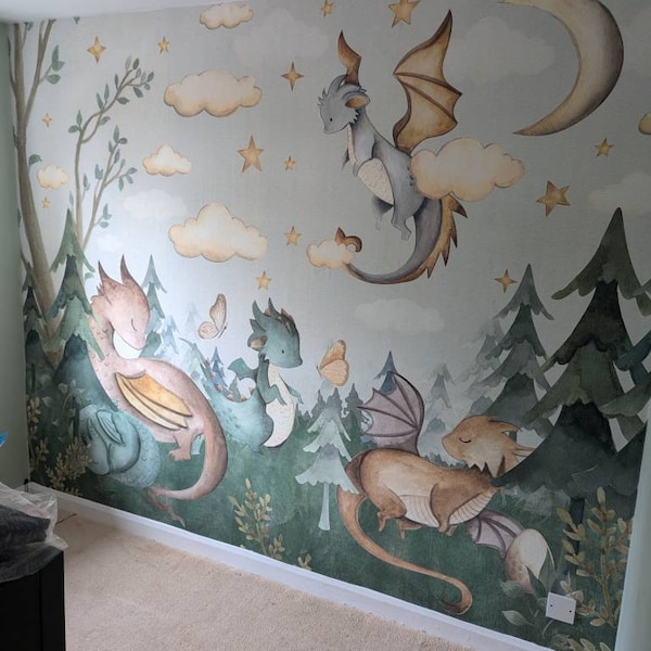 Dragon Kids Wallpaper – Mural With Dragons and Clouds | Custom Size ...
