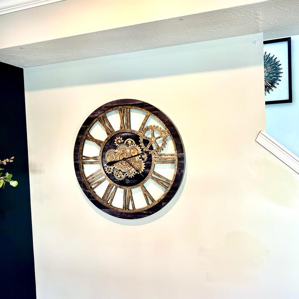 Wall Clock 17 Inches With Real Moving Gear Convertible Into Desk Clock ...