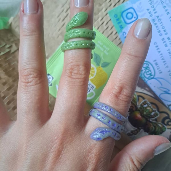 Snake Ring Handmade in Flexible Polymer Clay, Adjustable Animal Ring ...