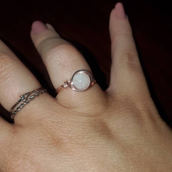 Gemstone Bead Ring. FREE Shipping. Wire Wrapped Crystal Ring. Choose ...