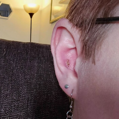 14K Solid Gold Threadless Dangle Hidden Helix Earrings/cartilage ...