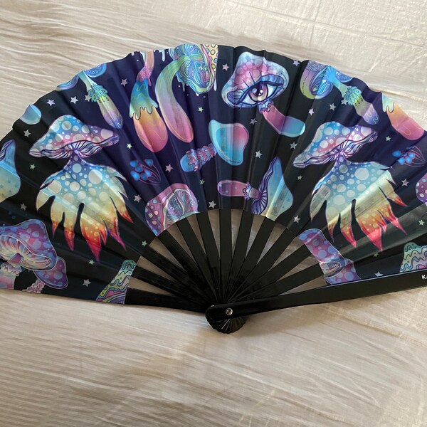 Trippy Pastel - UV Reactive Custom Festival Folding Hand Fan - Large ...