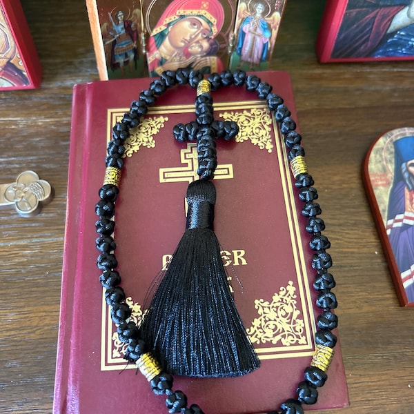 White 33 Knot Eastern Orthodox Prayer Rope Byzantine Style Cross and 3 ...