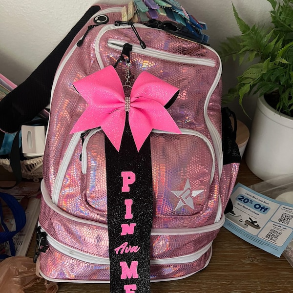 Pin Me Cheer Ribbon Neon Pink Pin Me Bow Clip Cheer Pins Cheer Bow Bag ...