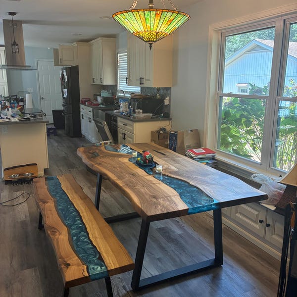 Custom Dining Table, Live Edge Epoxy Kitchen Table, Wood Epoxy Resin ...
