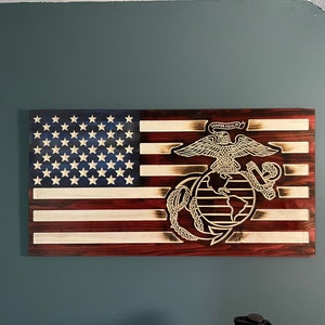 Rustic American Marine EGA Wooden Flag Custom Made From Premium Pine ...