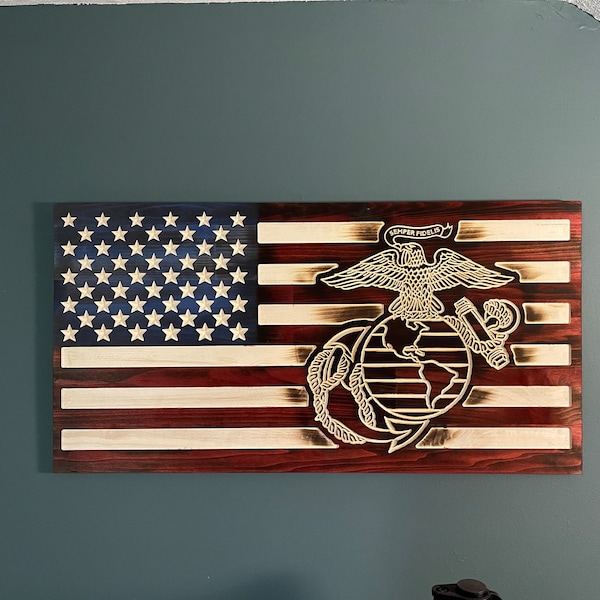 Rustic American Marine EGA Wooden Flag: Custom Made Wooden USMC Wood ...