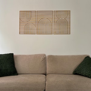 Mid Century Geometric Wood Wall Art Set of 3, Geometric Panel View ...