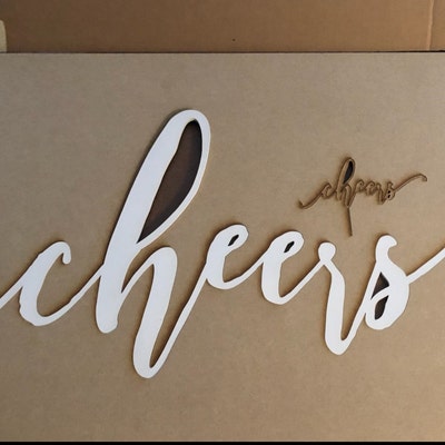 Large Laser Cut Cheers Sign, Calligraphy Word Wall Sign, Gold, Silver ...