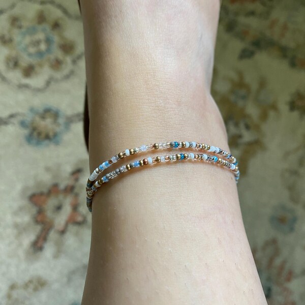 STARDUST - Gold Luster Beaded Anklet - Double Wrap Anklet - Stretchy Anklet - Anklets for Women ...