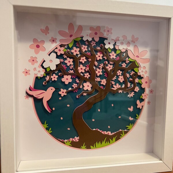 3D Cherry Blossom Shadow Box, Spring Shadow Box, Japanese Cherry Tree ...