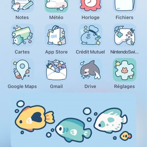Cute Ocean Creatures App Icon Set Kawaii Aesthetic Theme for Android ...