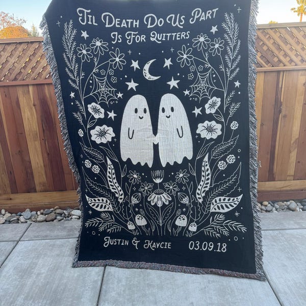 Til Death Blanket: Ghosts Woven Throw, Unique Spooky Couple Gift, Funny ...