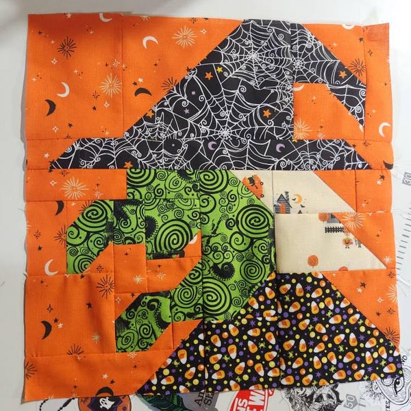 PDF Pattern - Wicked Witch Quilt Block Pattern, Halloween Quilt Block ...