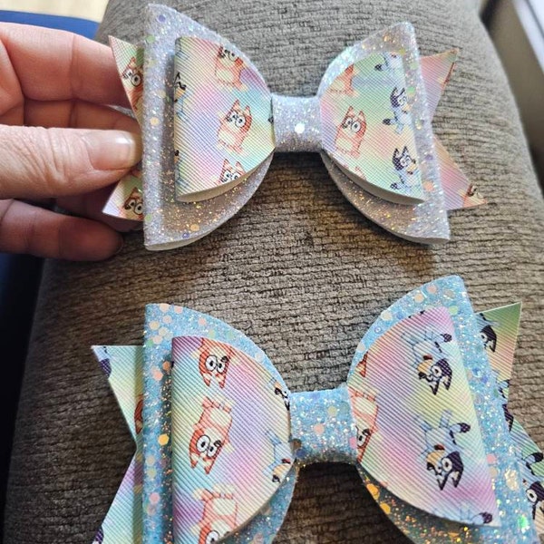 Blue Dog Cartoon Character, Toddler Bows, Glitter Hair Bows, Girls ...