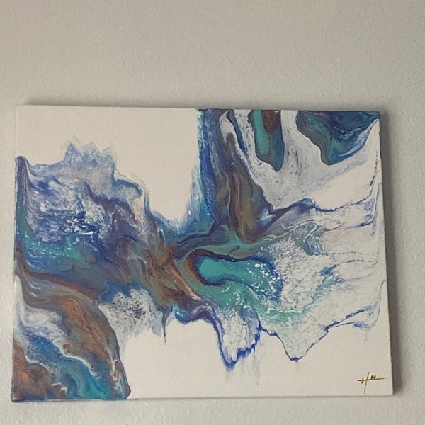 Split Wood Canvas, Half Stained Wood and Half an Acrylic Pour Painting ...