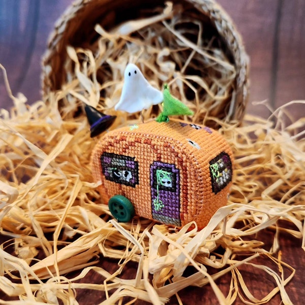 Haunted Caravan Cross Stitch Pattern: Halloween Pumpkin Camper ...