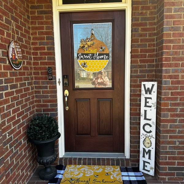 Front Door Decor, Home Sweet Home With Bees, Door Hanger, Bee Lover ...