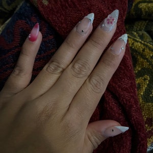 Claret Bowknot Hand Painted Nails /japanese Nails /custom Press on ...