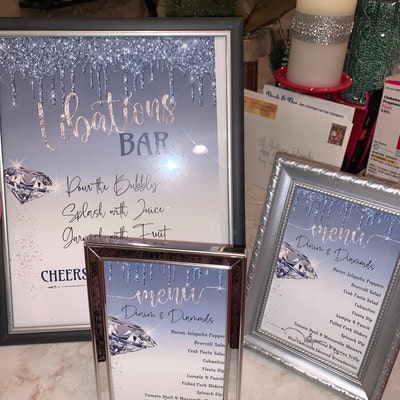 Birthday Dinner Table Name Cards Seating Place Cards Navy Blue Silver ...