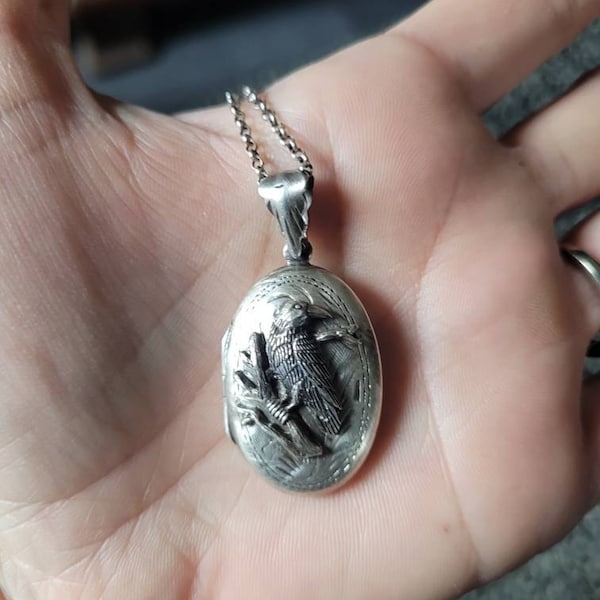 Sterling Silver Locket Necklace, Raven Locket for Women, Working ...