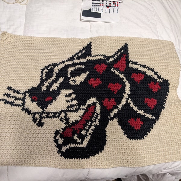 Love Heart Panther Traditional Tattoo Crochet Wall Hanging Tapestry ...